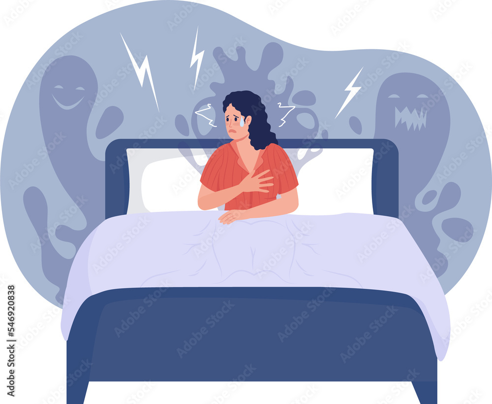Night panic attack 2D raster isolated illustration. Experience ...