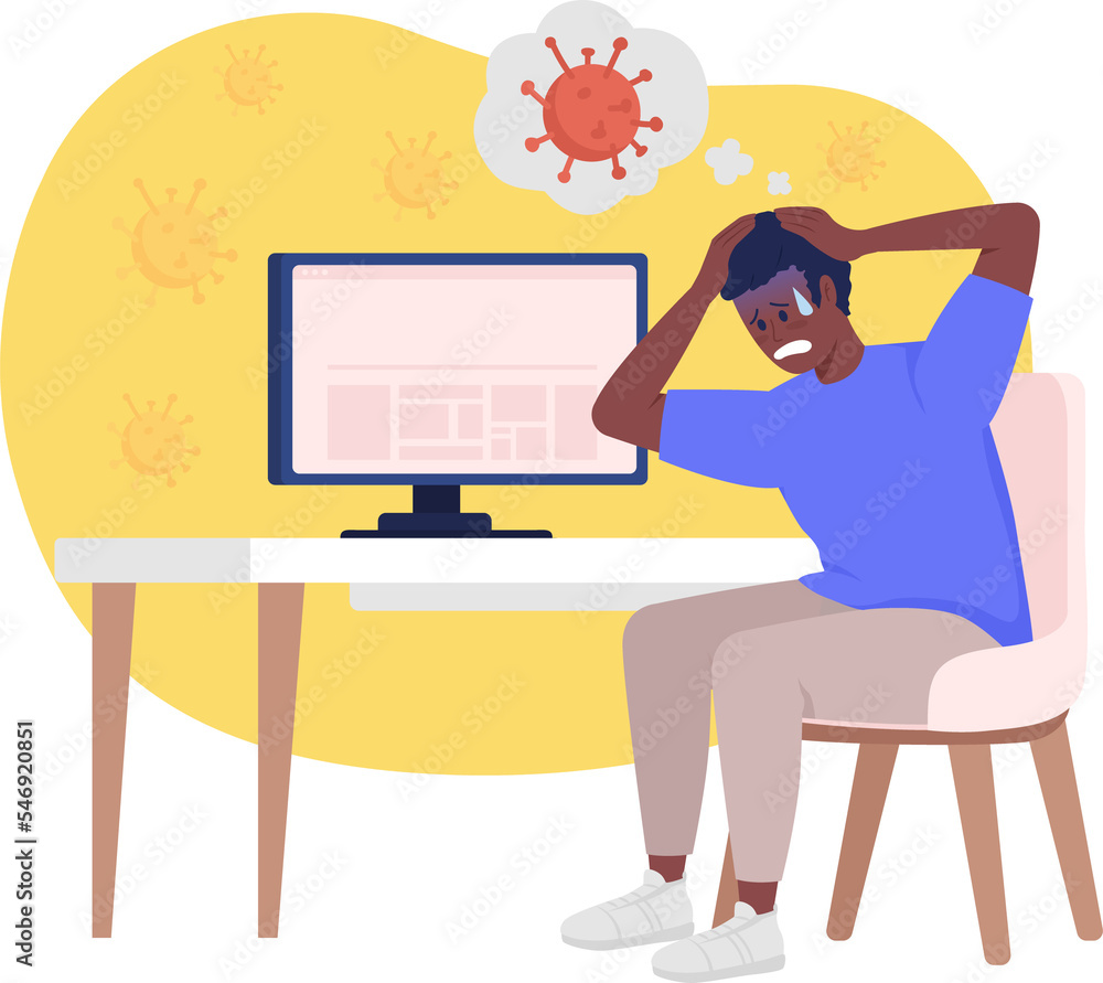 Covid panic attack 2D raster isolated illustration. Scared man flat ...