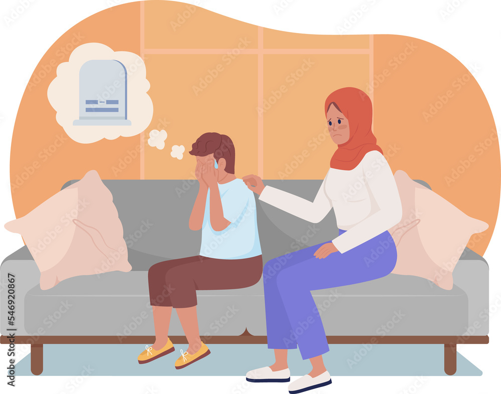 Teen with panic disorder 2D raster isolated illustration. Fear of death ...