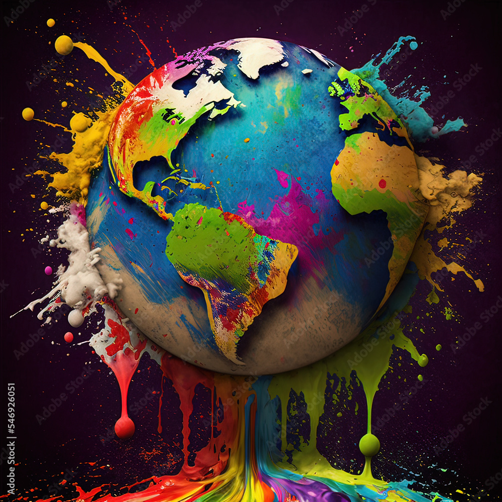 Planet earth in color splash Stock Illustration | Adobe Stock