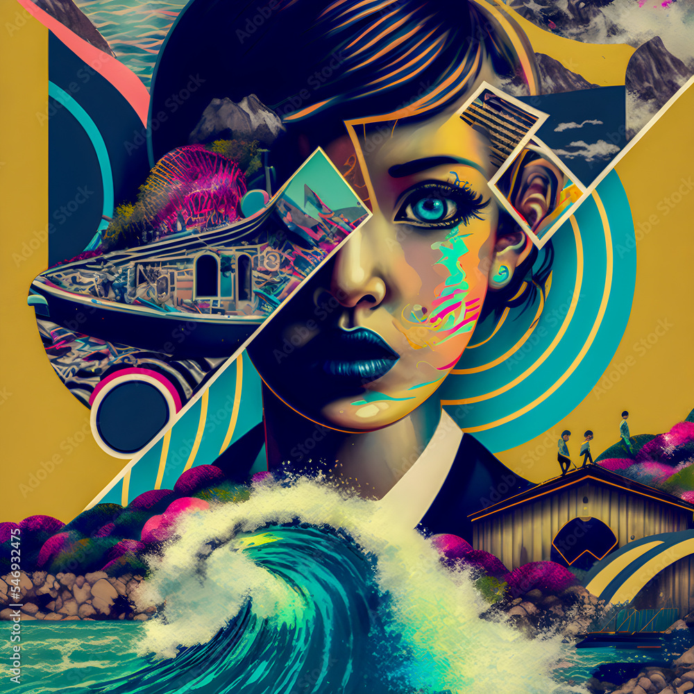 Collage Fun Art, 80s and 90s style Background Illustartion, Pop-Art ...