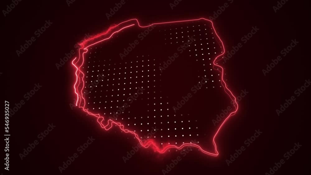 3D Moving Neon Red Poland Map Borders Outline Loop Background Stock ...