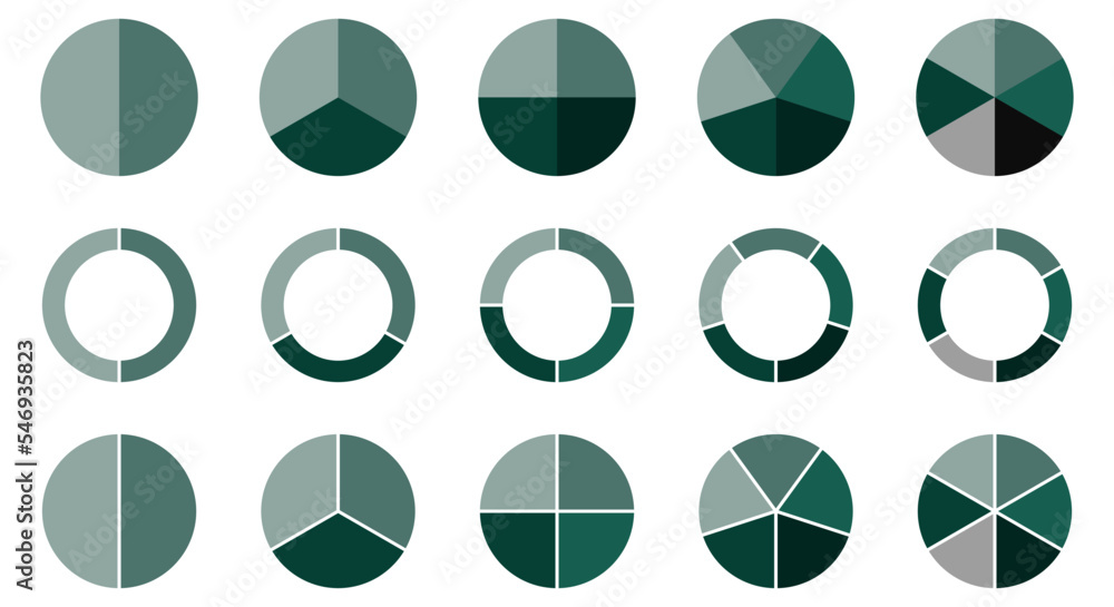 Wheel round diagram part set. Colorful diagram collection with 2,3,4,5 ...