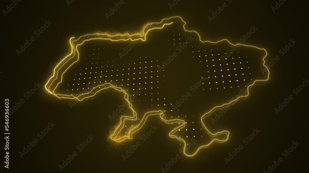 3D Moving Neon Yellow Ukraine Map Borders Outline Loop Background Stock ...