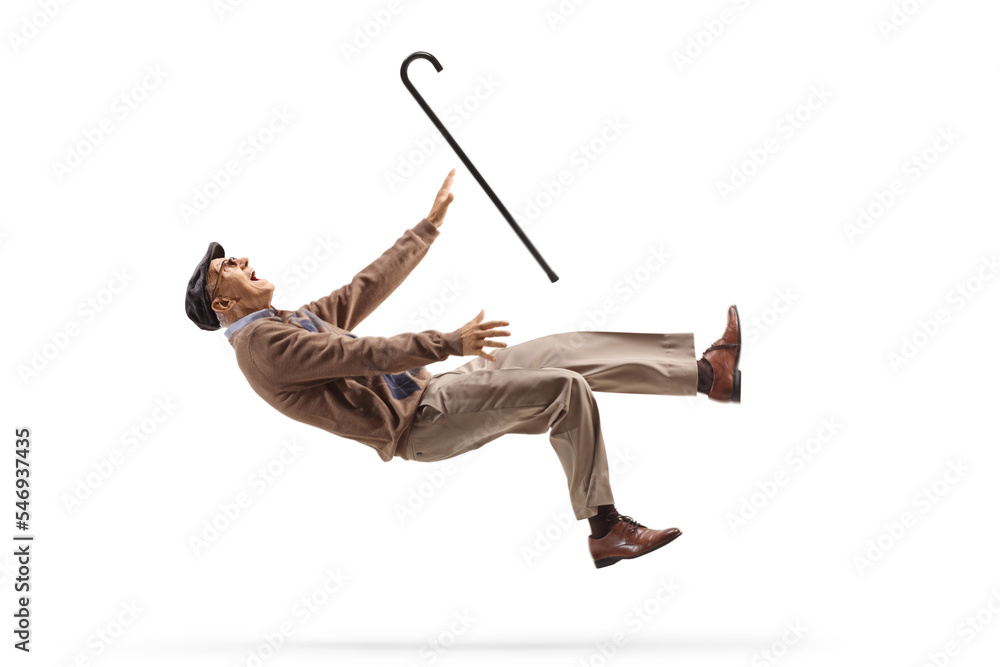 Elderly man with a walking cane falling Stock Photo | Adobe Stock