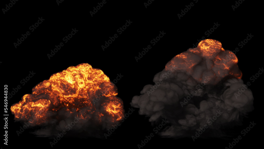 Bomb Explosion on Black screen with black and white alpha channel ...