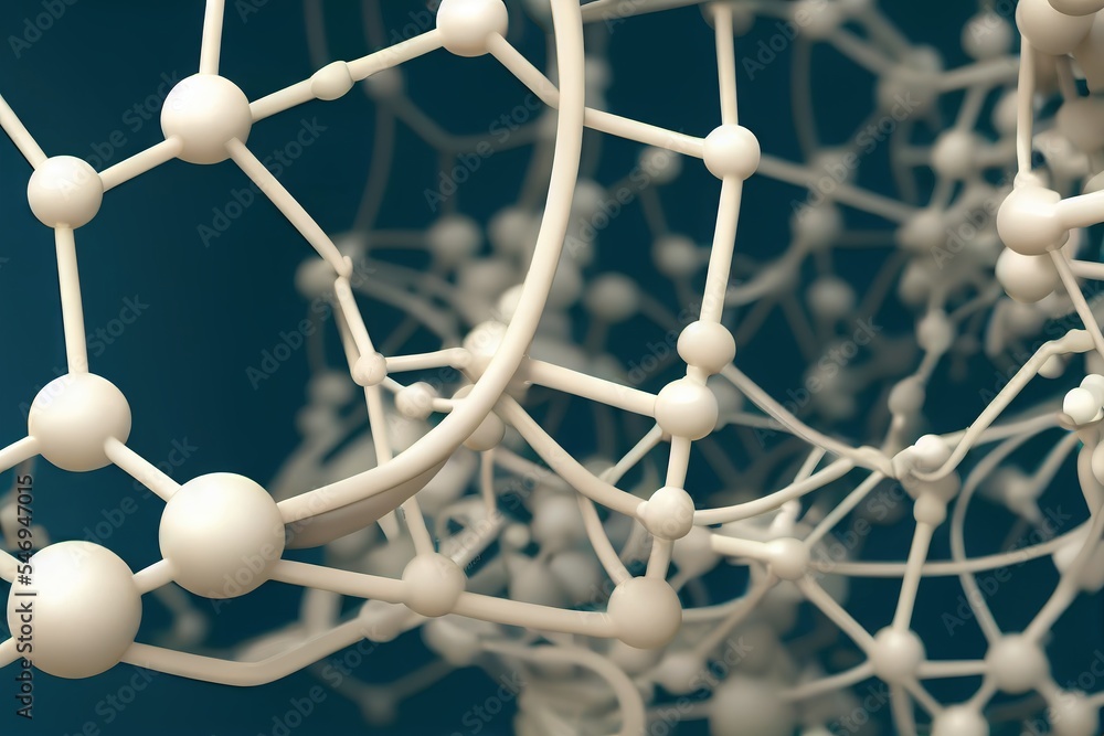 Long chain of bonds and compounds of molecule closeup and atoms in ...