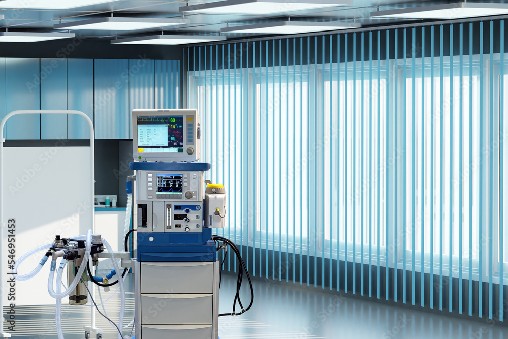 Medical heart monitor. Anesthesiologists office. Clinic interior with ...