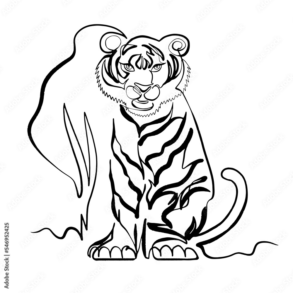 Continuous line vector drawing of cartoon tiger, International Animal ...