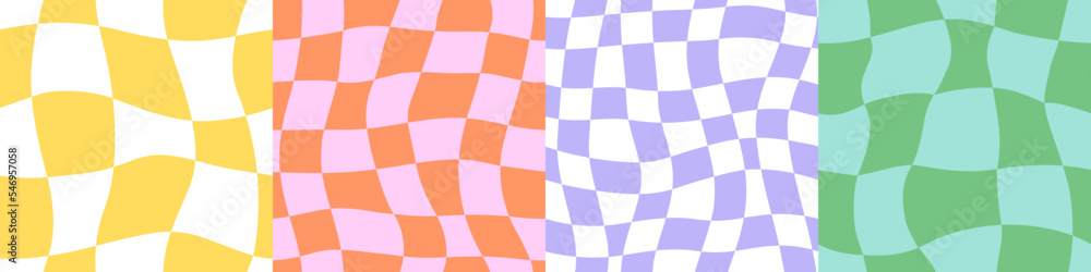 Colorful trendy checker board square seamless pattern collection. Set ...