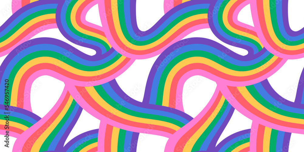 Retro 60s style rainbow seamless pattern with pastel color stripes ...