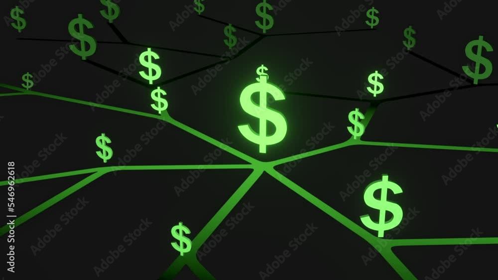 finance animation money network effect, 3d representation dollar symbol ...