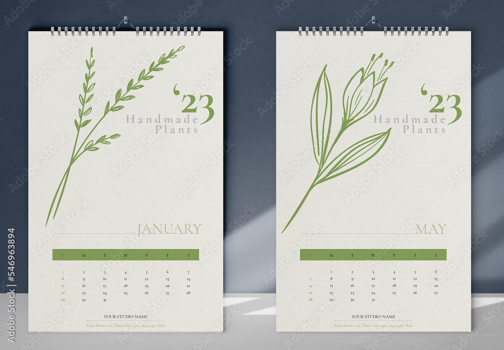 Handmade Plants Wall Calendar 2023 Layout Stock Template | Adobe Stock
