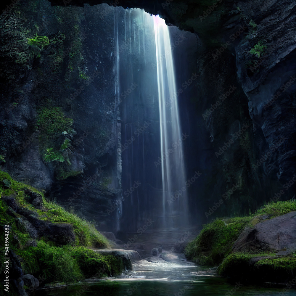 beautiful vertical cave waterfall Stock Illustration | Adobe Stock