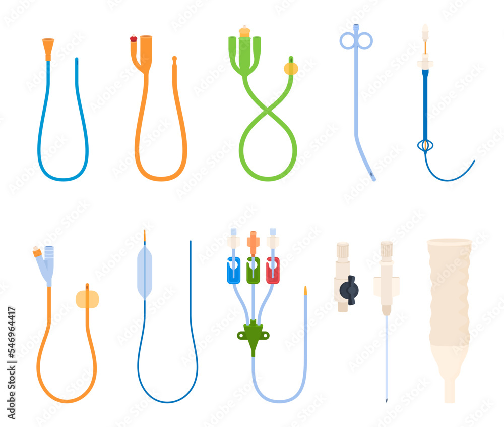 Vetor de Medical sterile catheters for patient treatment. Medical tools ...