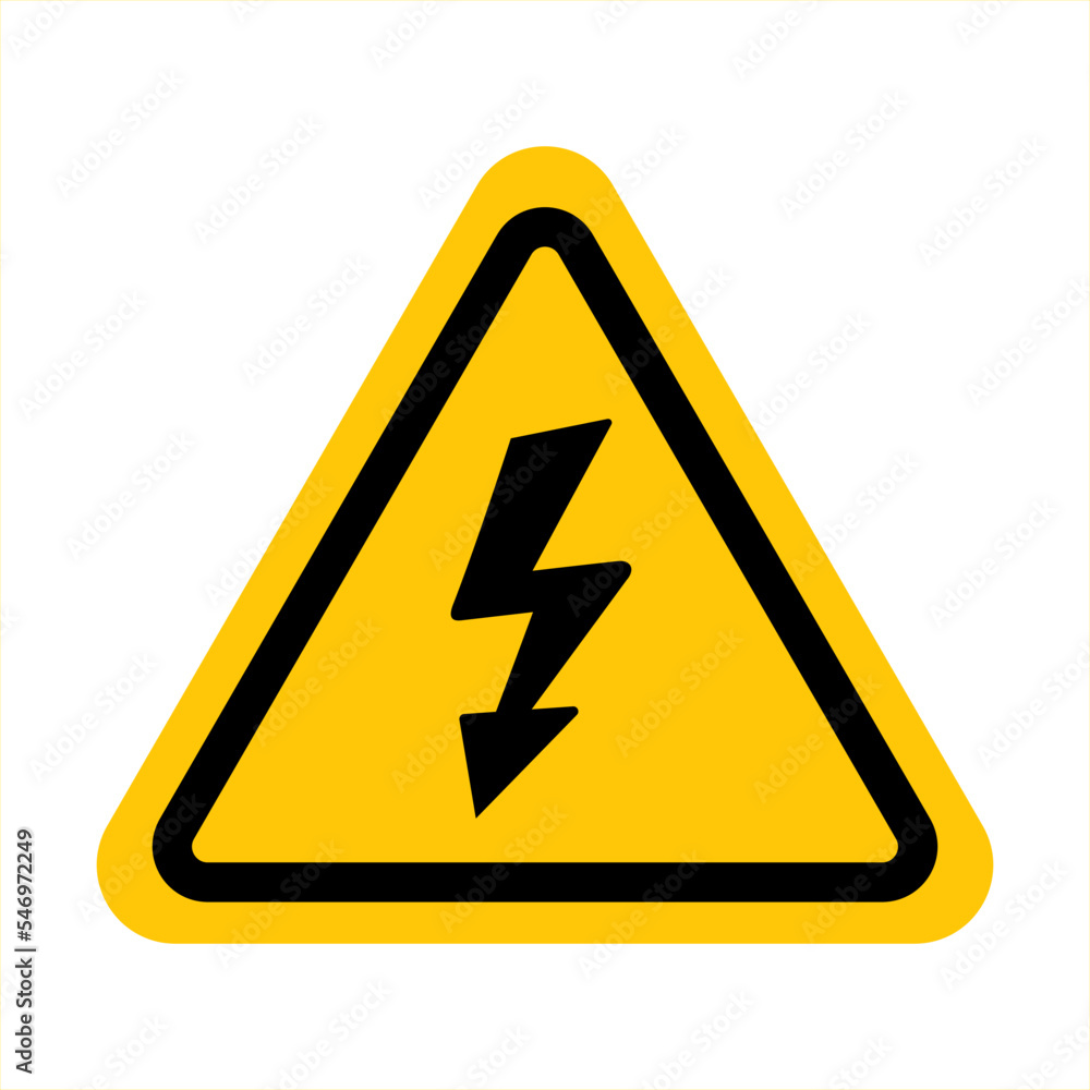 Danger warning caution electric shock sign. Yellow triangle sign board ...