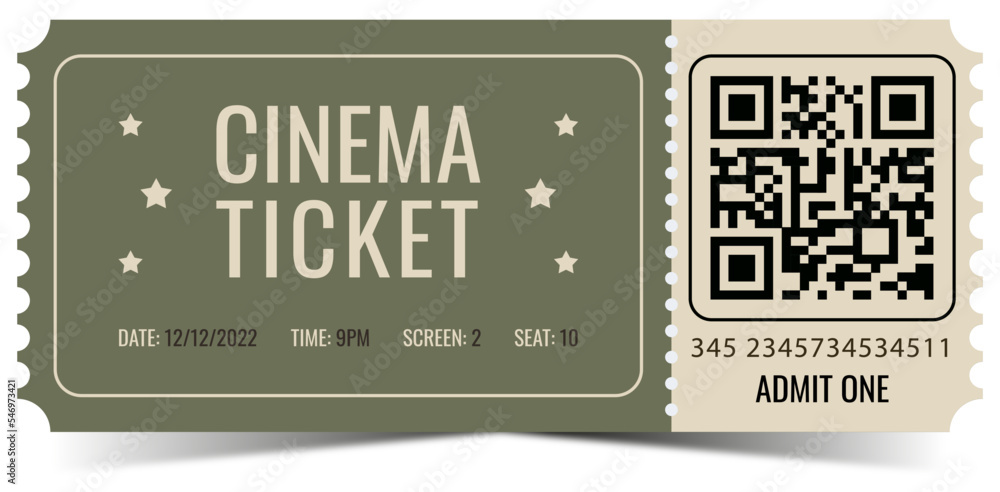 Cinema ticket with QR template isolated on white background. Vector ...