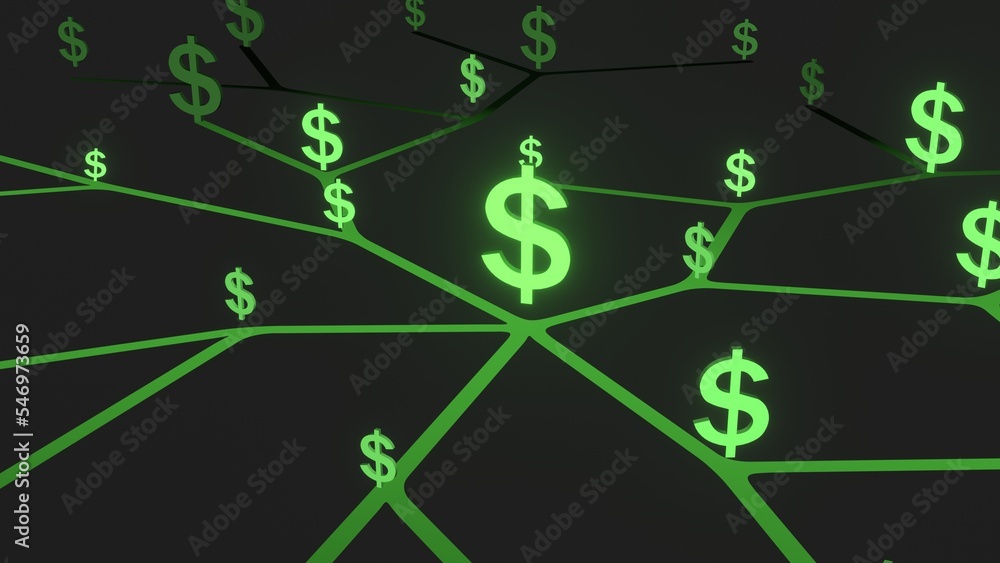 finance 3d representation money network effect, dollar symbol. Can be ...