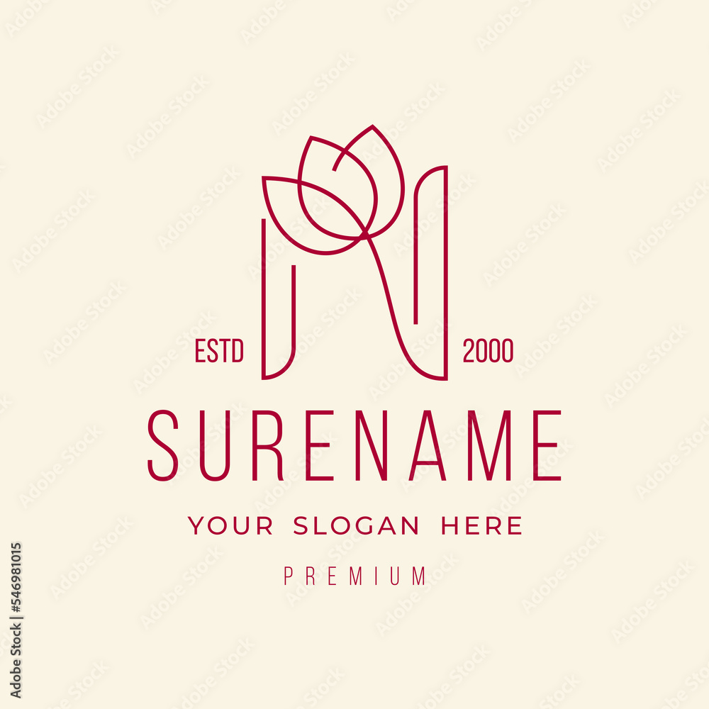Alphabet Letter N flower typography logo design vector illustration ...