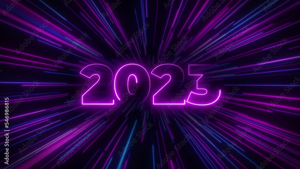 Vídeo do Stock: Star tunnel with neon standing numbers 2023, happy new ...