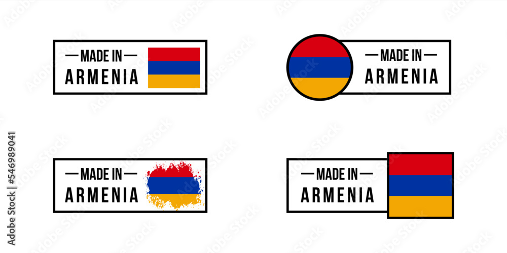 Set of made in the Armenia labels, made in Armenia logo, Armenian flag ...