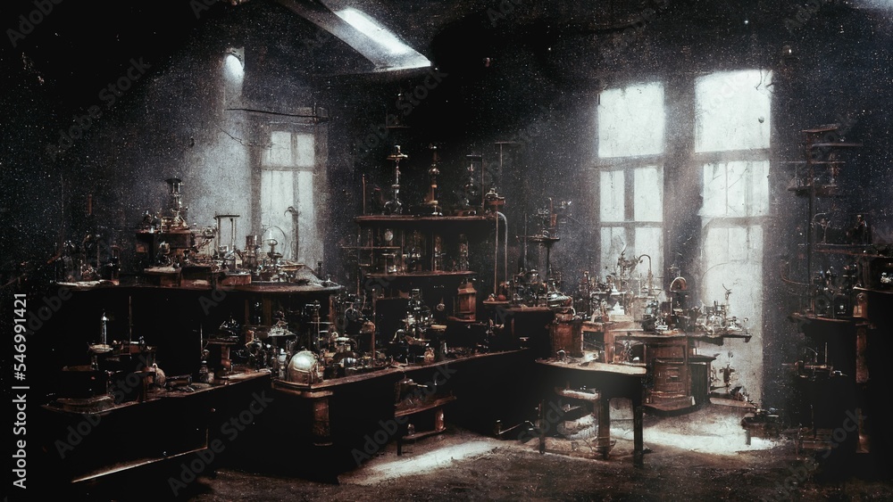 AI generated digital art of an ancient scientific laboratory Stock ...