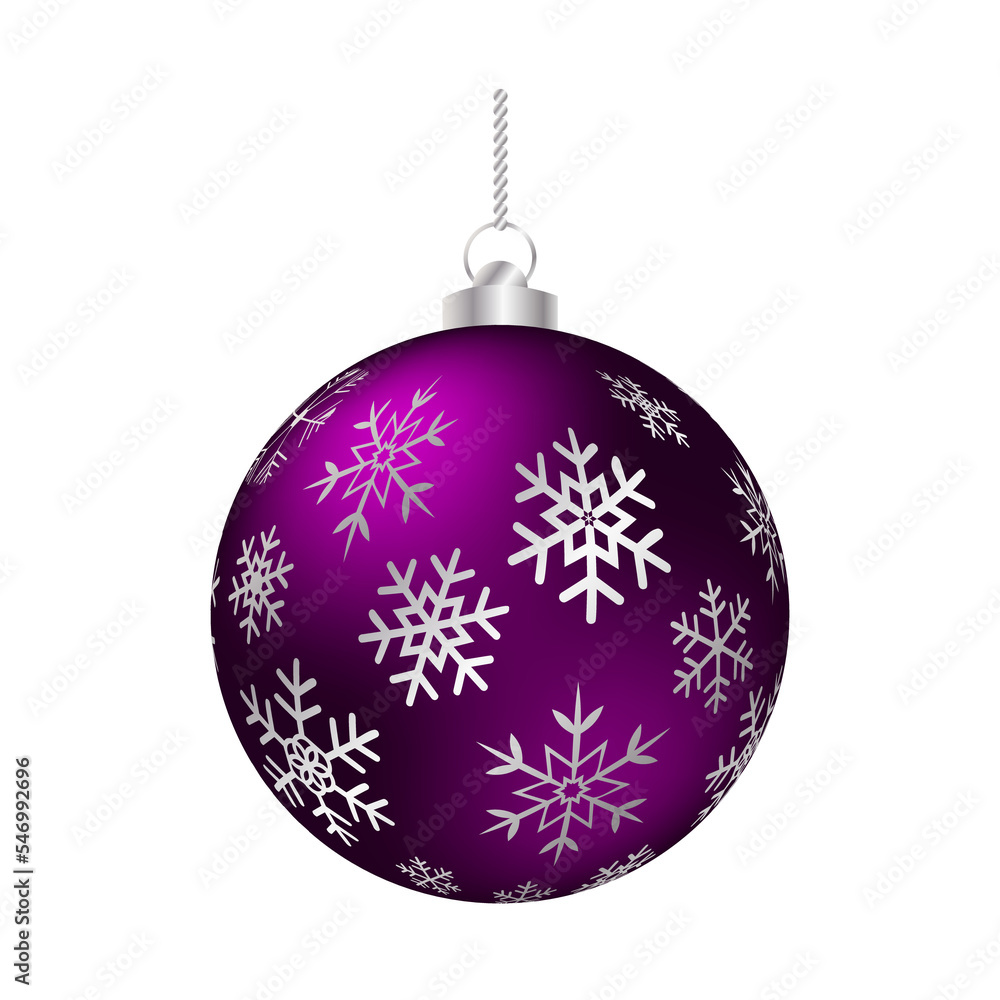 Esfera de navidad morada con copos de nieve y cordon, imagen en png ...