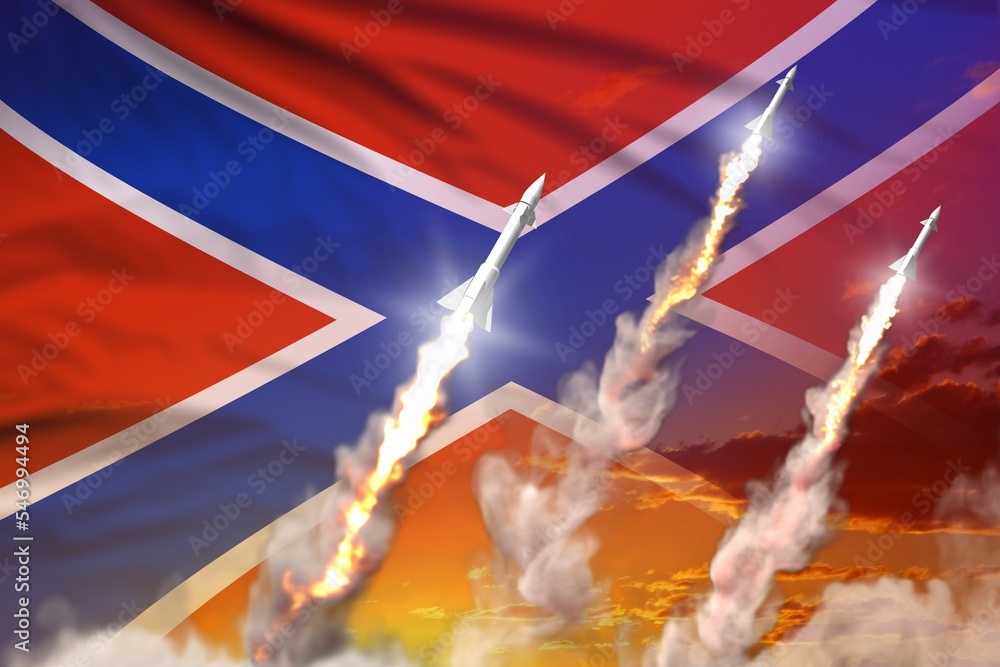 Modern strategic rocket forces concept on sunset background, Novorossia ...
