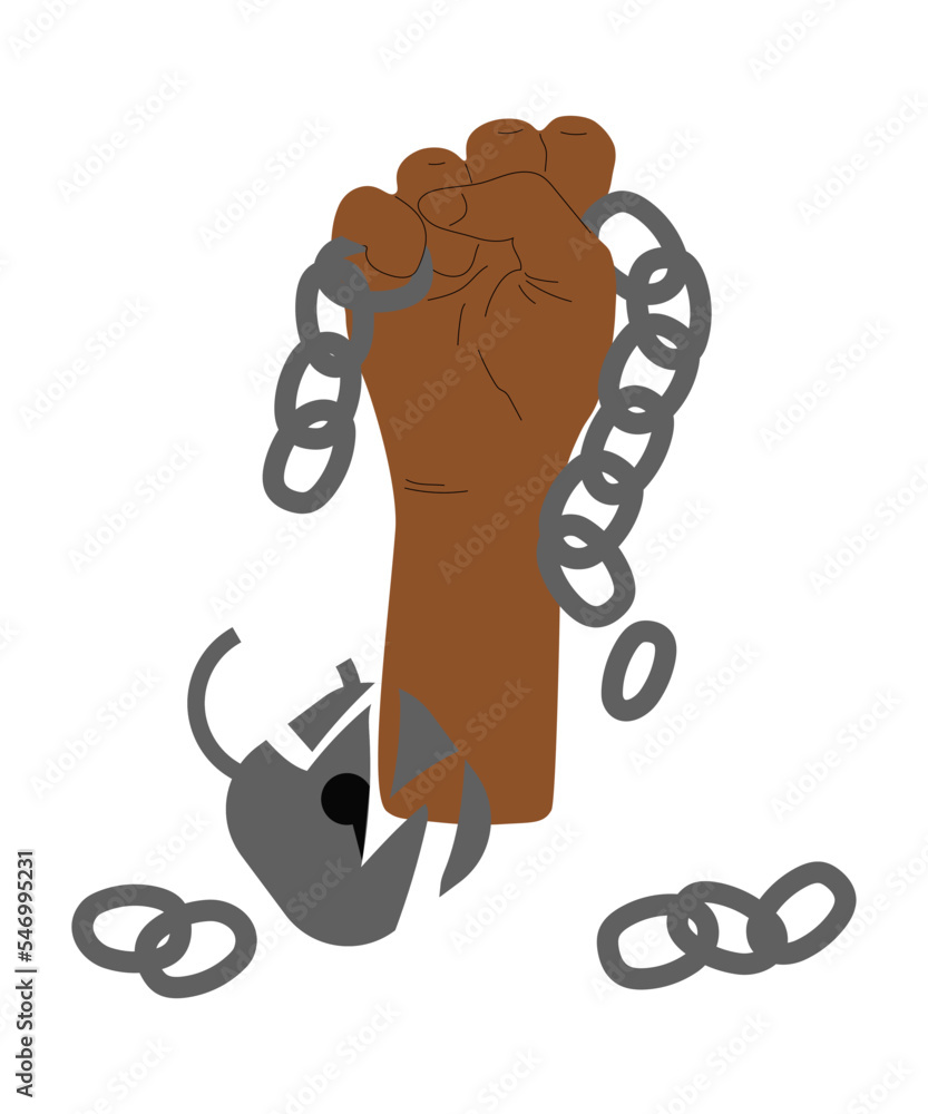 Hand broken chain and lock vector illustration. Crushed fetter. Release ...