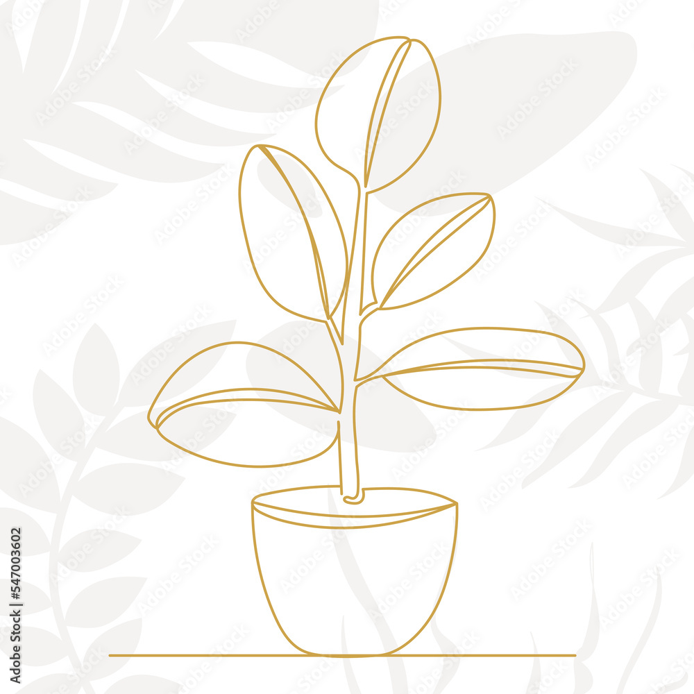 Potted Plant Continuous Line Drawing Vector Sketch Stock Vector