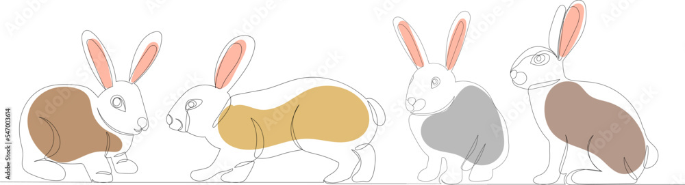 rabbits continuous line drawing, vector, sketch Stock Vector | Adobe Stock