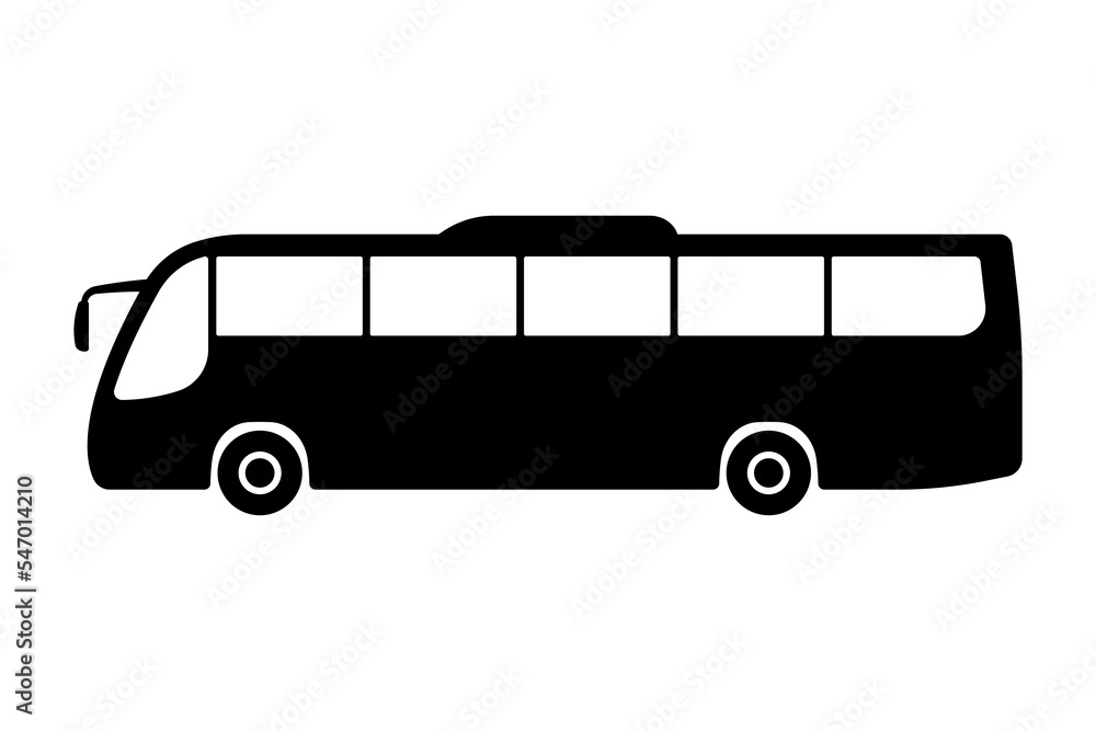 Big passenger tourist bus icon. Black silhouette. Side view. Vector ...