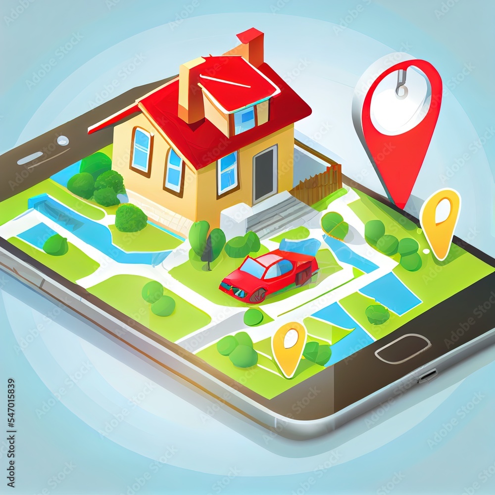 Find your dream home model house on a map, house keys and icons, real ...