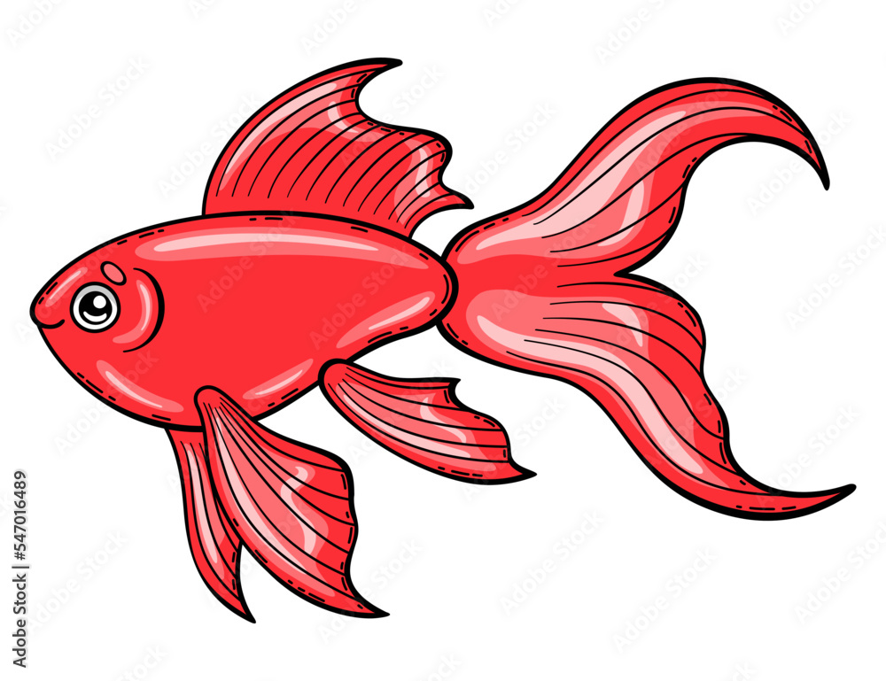 Cartoon cute red fish. Isolated vector illustration on white background ...
