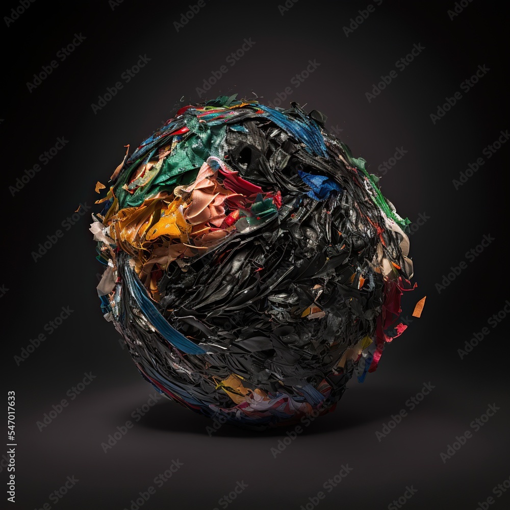 Giant ball of plastic trash from the ocean. Devastating earth pollution ...