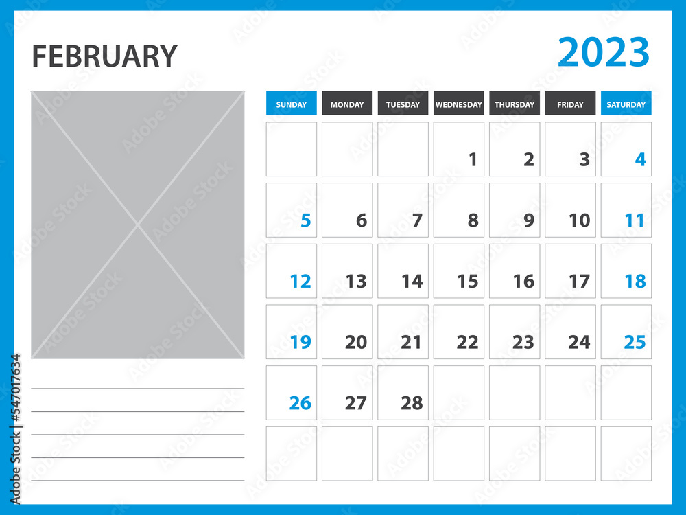 calendar 2023 year template - February 2023 year, Week Starts on Sunday ...