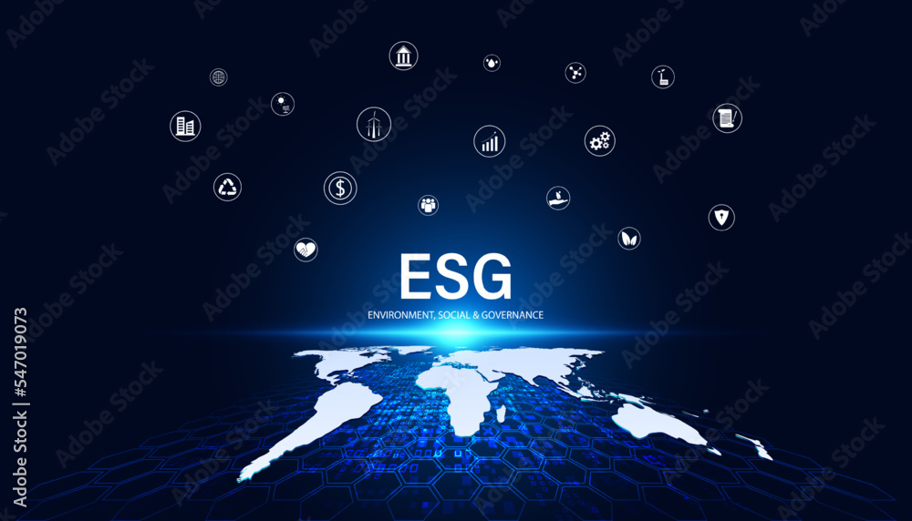 Abstract ESG with map icon concept sustainable corporate development ...