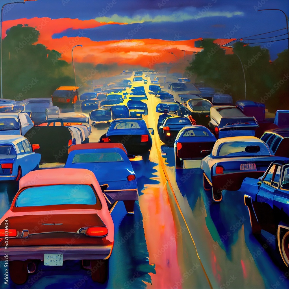 painting of a traffic jam generated with Artificial Intelligence Stock ...