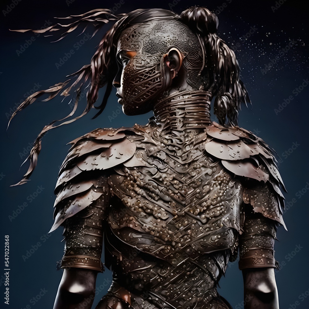 Portrait of a chocolate woman warrior in chocolate armor. Shot from ...