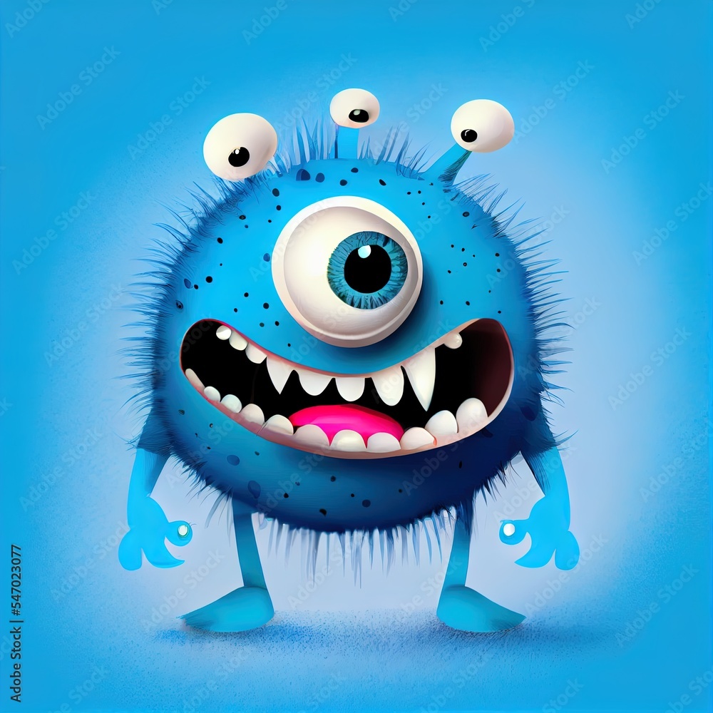 Crazy looking funny teasing navy colored monster with one big blue eye ...