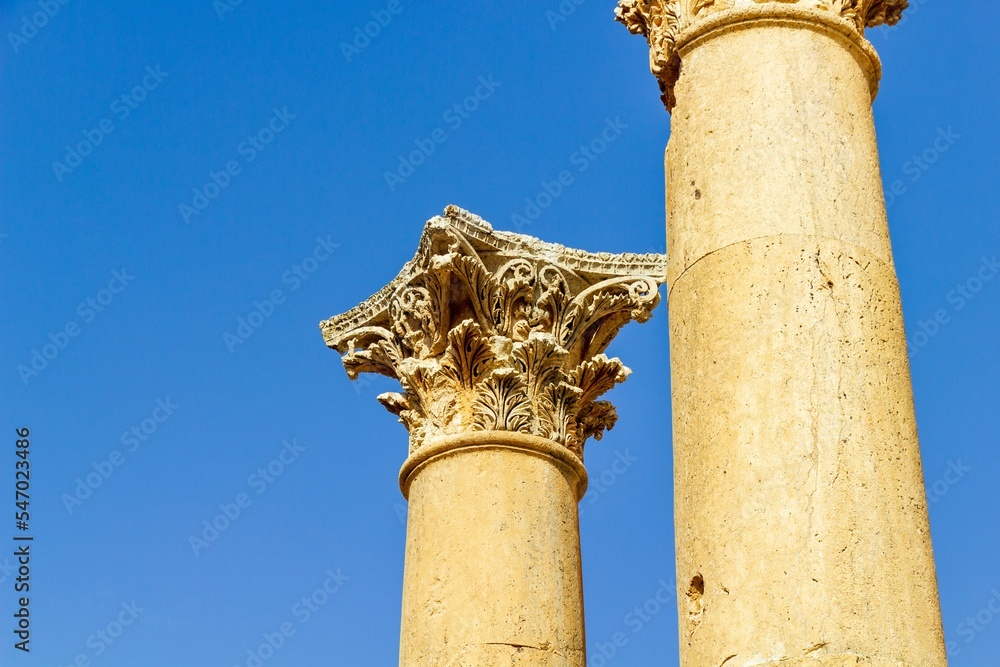 Ancient columns of the Temple of Artemis at Jerash, northern Jordan ...