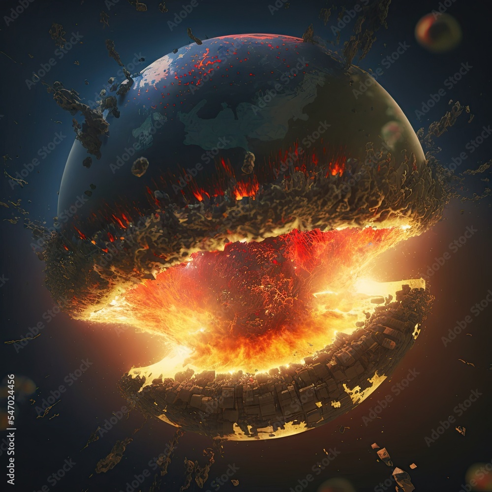 space view of a planet Earth explosion an apocalyptic war or meteor ...