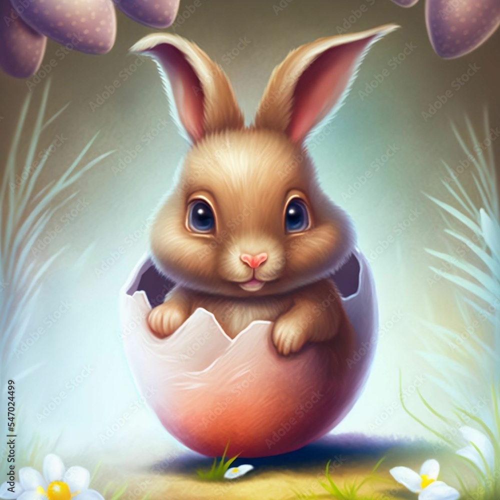 Adorable Cute Bunny Hatching From Easter Egg | Created Using Midjourney ...