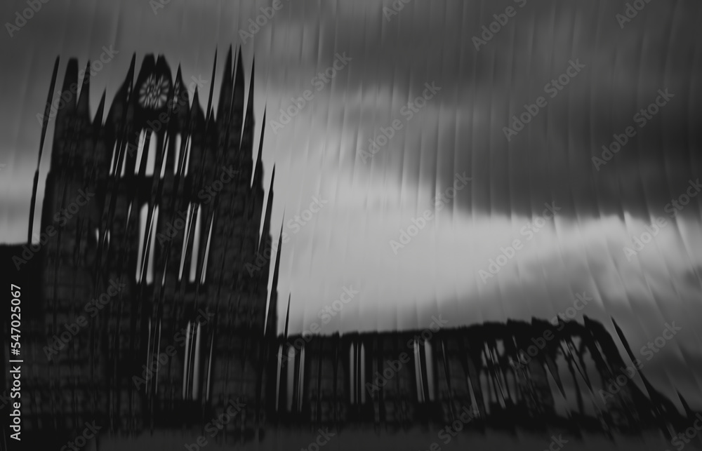 Whitby Abbey in silhouette at dusk abstract in black and white with ...