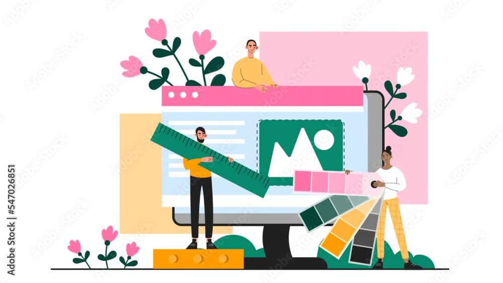 User interface design video concept. Moving male and female creative ...