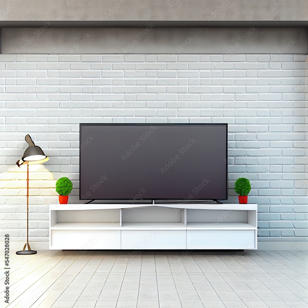 Empty LED TV on television shelf in classic interior background with ...