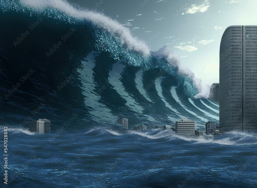 A 100 foot Mega tsunami Striking A Coastal City Where Tropical Weather A 100 foot Mega tsunami Striking A Coastal City Where Tropical Weather