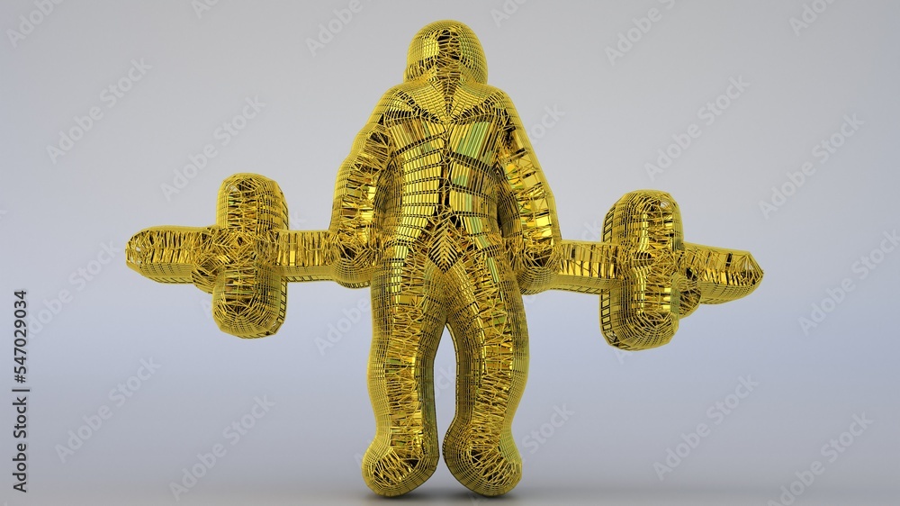 3D Illustration of a person undergoing an exercise in a gym. Modelers ...