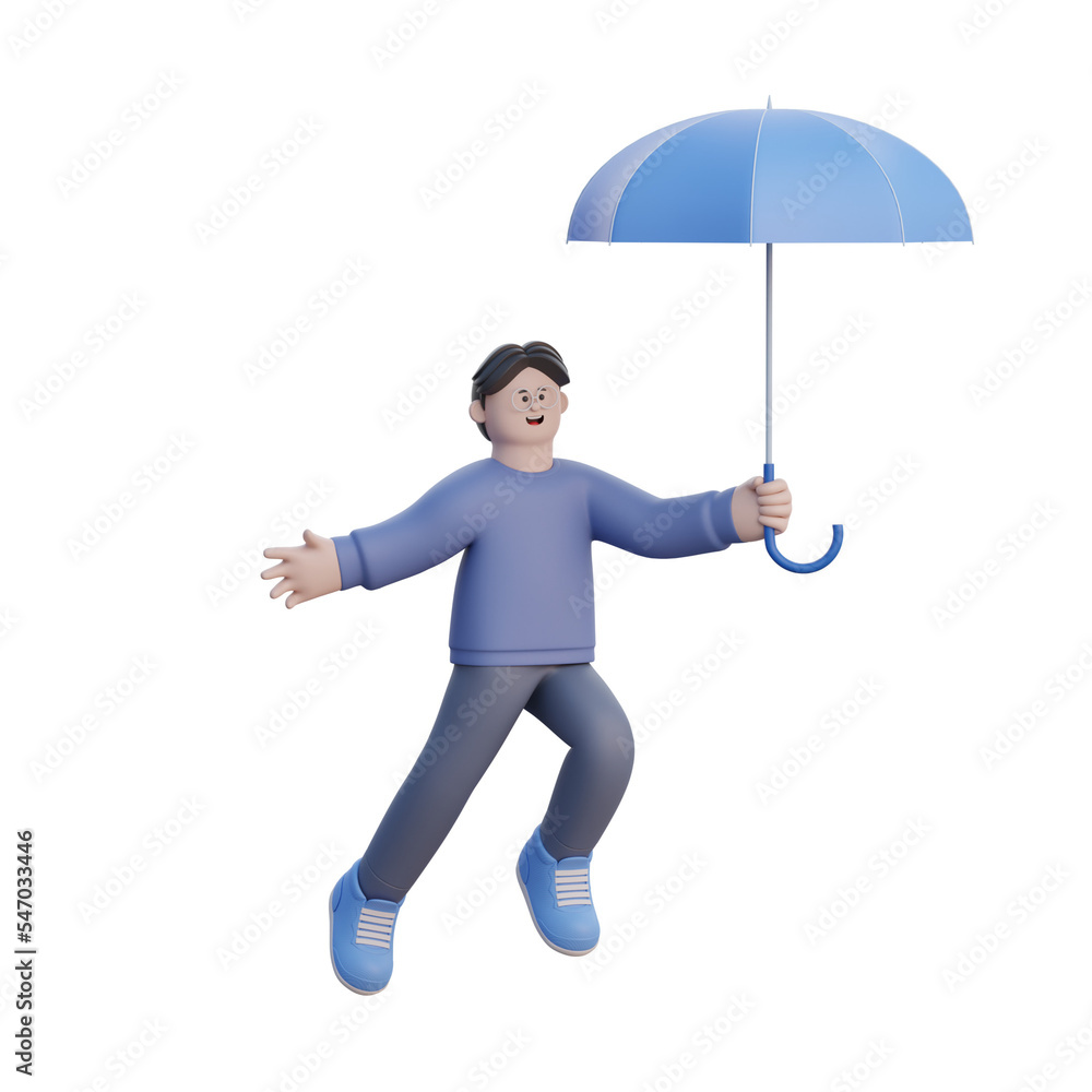 3D Man Floating with an Umbrella Stock Illustration | Adobe Stock
