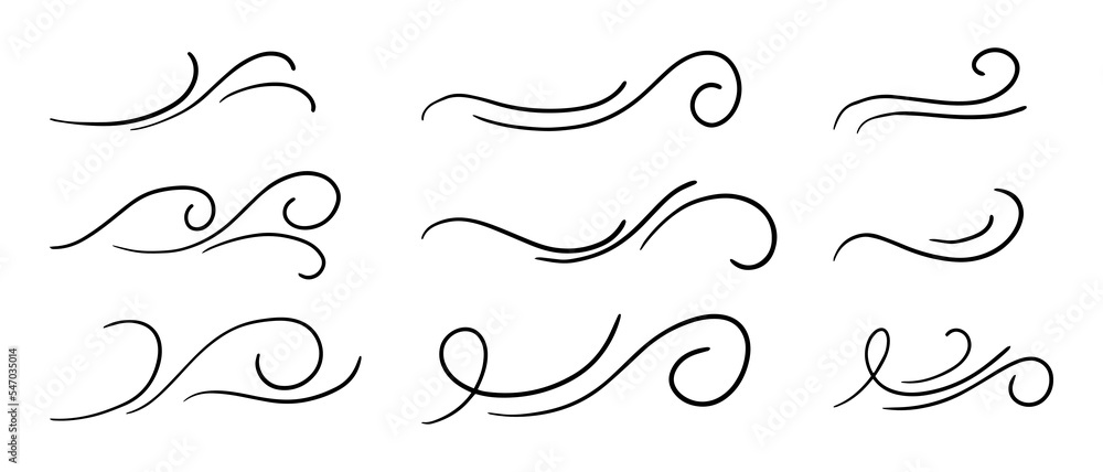 hand drawn wind doodle set, vector illustration. Stock Vector | Adobe Stock